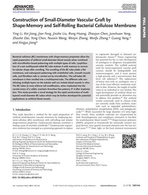 Pdf Construction Of Small Diameter Vascular Graft By Shape Memory And Self Rolling Bacterial