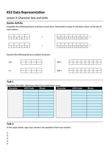 Ks3 Data Representation Scheme Of Work Teaching Resources