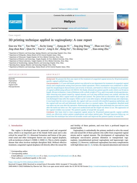 PDF D Printing Technique Applied In Vaginoplasty A Case Report