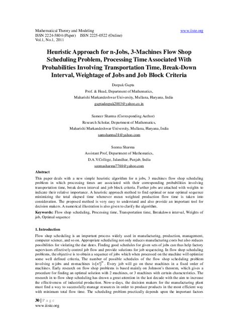 Pdf 11flow Shop Scheduling Problem Processing Time Associated With
