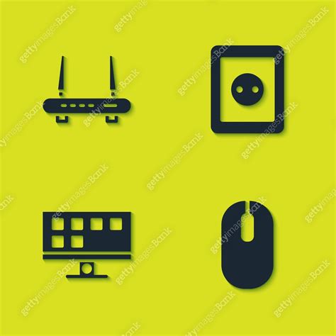 Set Router And Wi Fi Signal Computer Mouse Smart Tv And Electrical Outlet Icon Vector 이미지