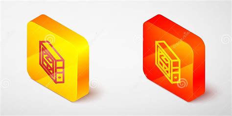Isometric Line Computer Icon Isolated On Grey Background Pc Component Sign Yellow And Orange