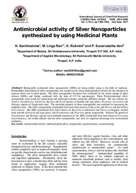 Pdf Antifungal Efficacy Of Silver Nanoparticles Synthesized From Themedicinal Plants