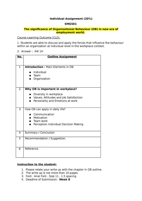 Individual Assignment Guide Individual Assignment 20 Smg The Significance Of Organizational