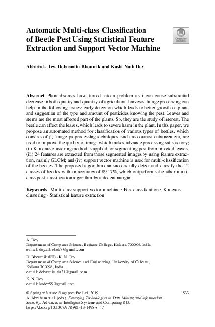 Pdf Automatic Multi Class Classification Of Beetle Pest Using Statistical Feature Extraction