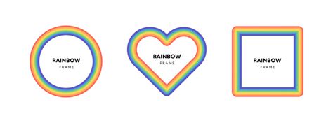 Lgbtq 프라이드 월 플래그 개념 벡터 플랫 일러스트 세트입니다 그라데이션 메쉬 레인보우 프레임 컬렉션 하트 원 사각형 모양 자유와 다양성 배너 배경 포스터를 위한 디자인