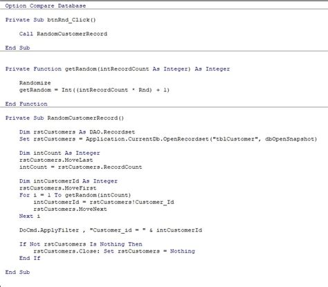 Microsoft Access Tips Display A Random Customer Record Using Vba And Form Filter