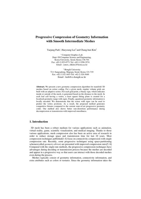 Pdf Progressive Compression Of Geometry Information With Smooth Intermediate Meshes