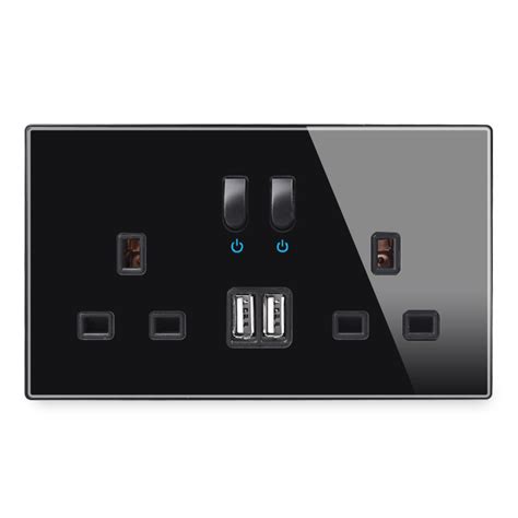 Full Tempered Glass Panel Black Luxury Universal 13a16a Uk Wall Switch