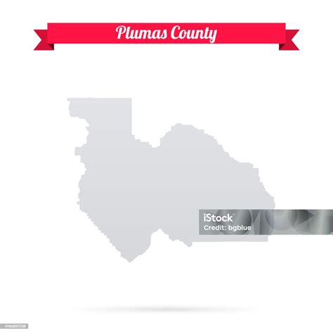 Plumas County California Map On White Background With Red Banner Stock
