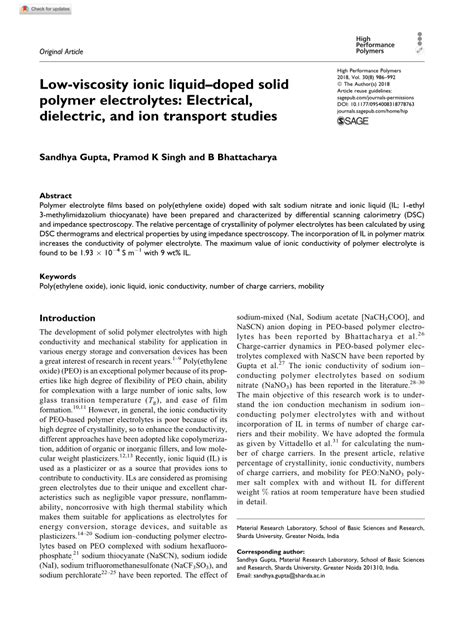 Pdf Low Viscosity Ionic Liquiddoped Solid Polymer Electrolytes