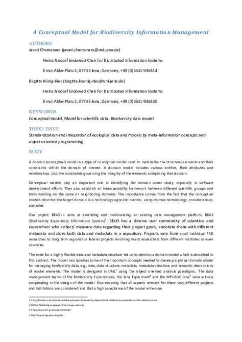 Pdf A Conceptual Model For Biodiversity Information Management