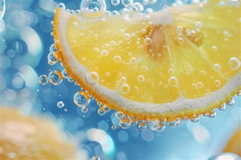 Lemon Slice in Clear Fizzy Water Bubble Background | Premium AI-generated image