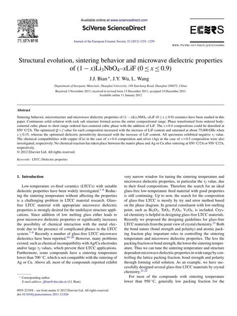 pdf structural evolution sintering behavior and microwave dielectric