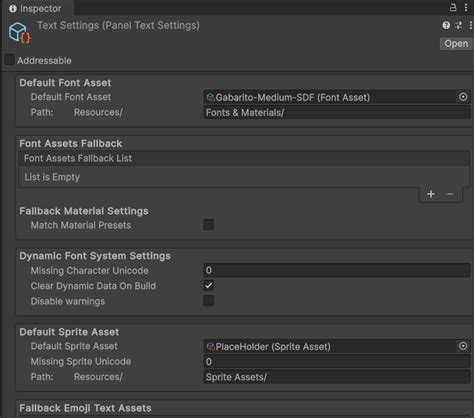 Sprite In Text Error When Default Sprite Asset Of Panel Text Settings Have One Or More Fallback