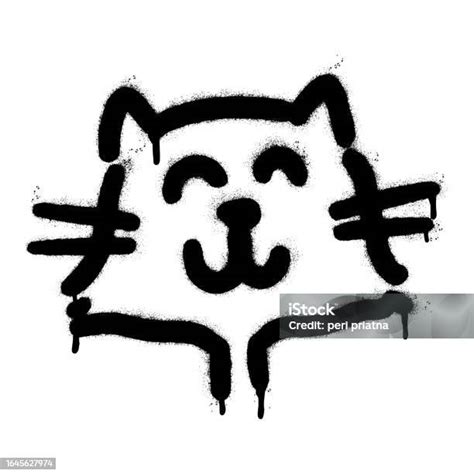 스프레이 페인티드 그래피티 고양이 아이콘 단어 스프레이 흰색 배경으로 격리 그래피티 키티 사인은 흰색 위에 검은색으로 스프레이를 뿌립니다 개념에 대한 스톡 벡터 아트 및