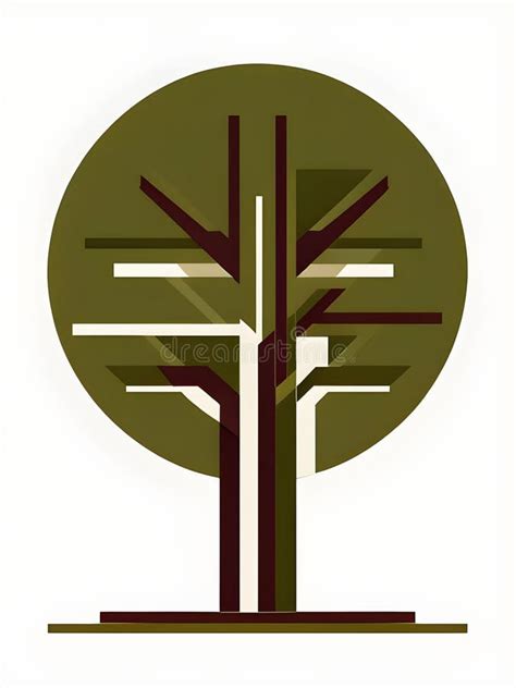 Abstract Geometric Tree With A Circular Canopy And A Rectangular Trunk In Limited Color Palette