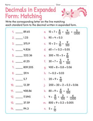 Decimals In Expanded Form Matching Interactive Worksheet Education Com