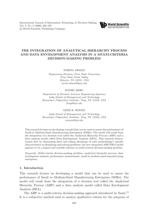 Pdf The Integration Of Analytical Hierarchy Process And Data