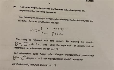 solved eum114 3 a string of length l is stretched and