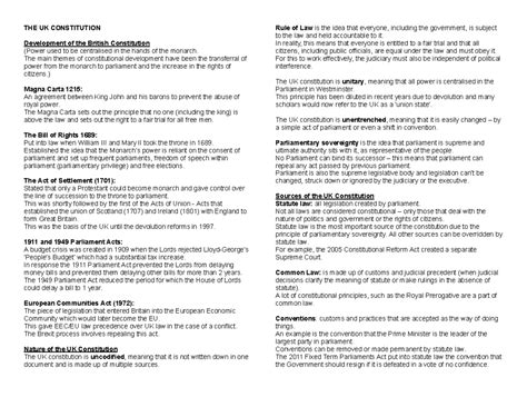 The Uk Constitution Full Notes The Uk Constitution Development Of The British Constitution