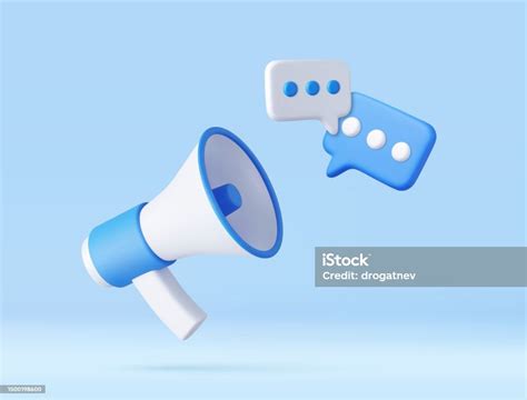 백그라운드에서 격리된 메시지 아이콘이 있는 메가폰입니다 라우드 스피커와 온라인 마케팅 파란색과 흰색 3d 렌더링 0명에 대한 스톡 벡터 아트 및 기타 이미지 Istock