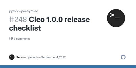 Cleo 1 0 0 Release Checklist · Issue 248 · Python Poetry Cleo · Github