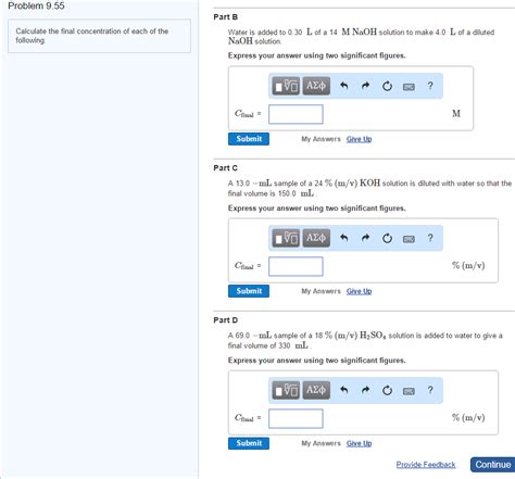 Solved Calculate The Final Concentration Of Each Of The