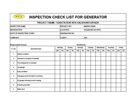 Generator Check List 1 Pdf