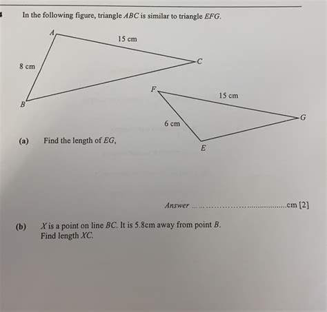 Solved In The Following Figure Triangle Abc Is Similar To Triangle Efg A Find The Leng [math]