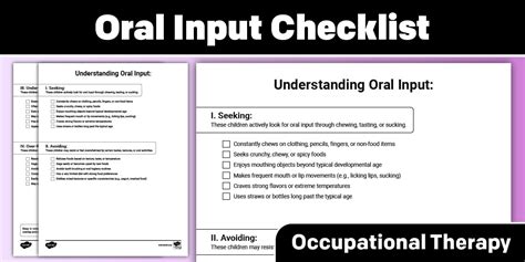 Oral Processing Checklist By Response Types For Ot Twinkl