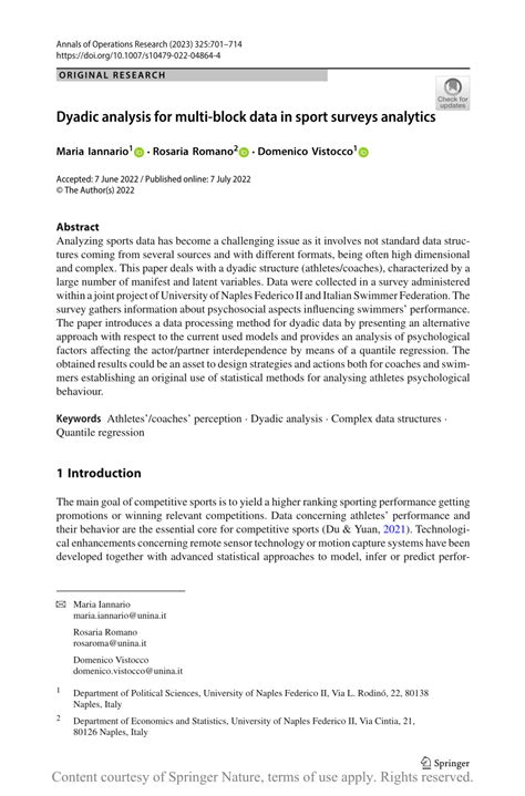 Pdf Dyadic Analysis For Multi Block Data In Sport Surveys Analytics