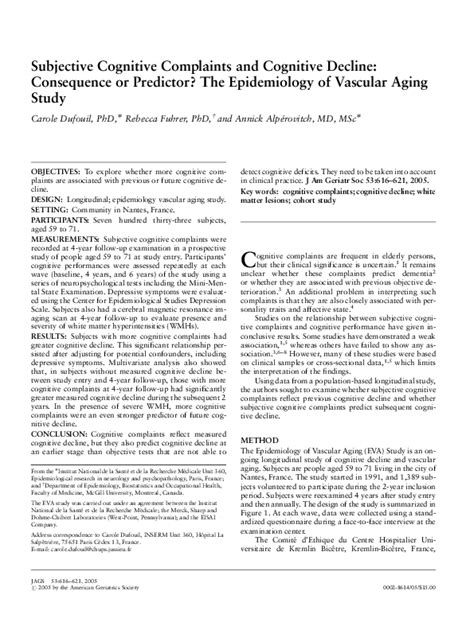Pdf Subjective Cognitive Complaints And Cognitive Decline