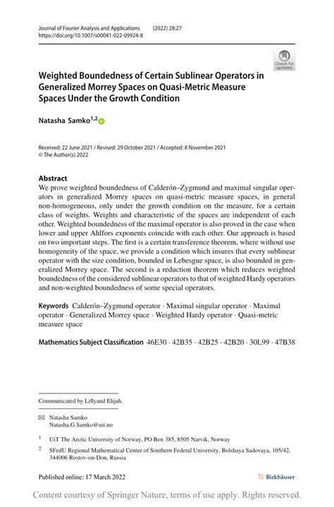 Pdf Weighted Boundedness Of Certain Sublinear Operators In Generalized Morrey Spaces On Quasi