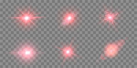 빨간 렌즈 플레어가 설정됩니다 광선 스포트라이트 보케가 있는 태양 섬광 빨간 광선 플레어 조명 효과 투명한 배경에 고립되어 있습니다 벡터 일러스트 레이 션 0명에 대한 스톡