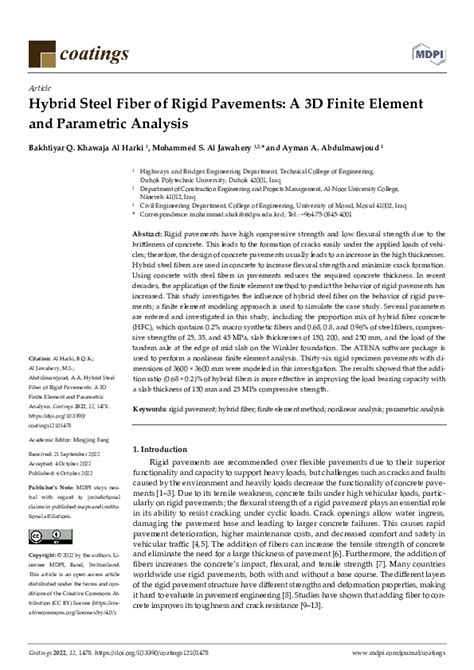 Pdf Hybrid Steel Fiber Of Rigid Pavements A 3d Finite Element And Parametric Analysis