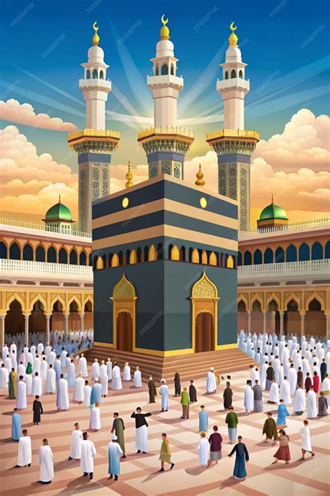 Premium Photo Kaaba Vector Eid Adha Mubarak Pilgrimage Hajj Steps In Kaaba Al Haram Mosque In