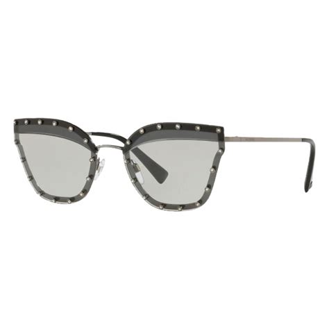 Valentino Crystal Studded Cat Eye Metal Sunglasses Black