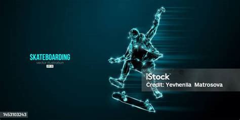 검은 배경에 스케이트보더의 압착된 실루엣 스케이트 보더 남자가 트릭을하고 있습니다 스트리트 스케이트보드 벡터 그림 3차원 형태에 대한 스톡 벡터 아트 및 기타 이미지