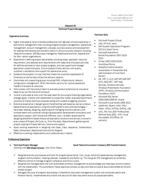 Technical Project Manager Resume Analysis Pdf