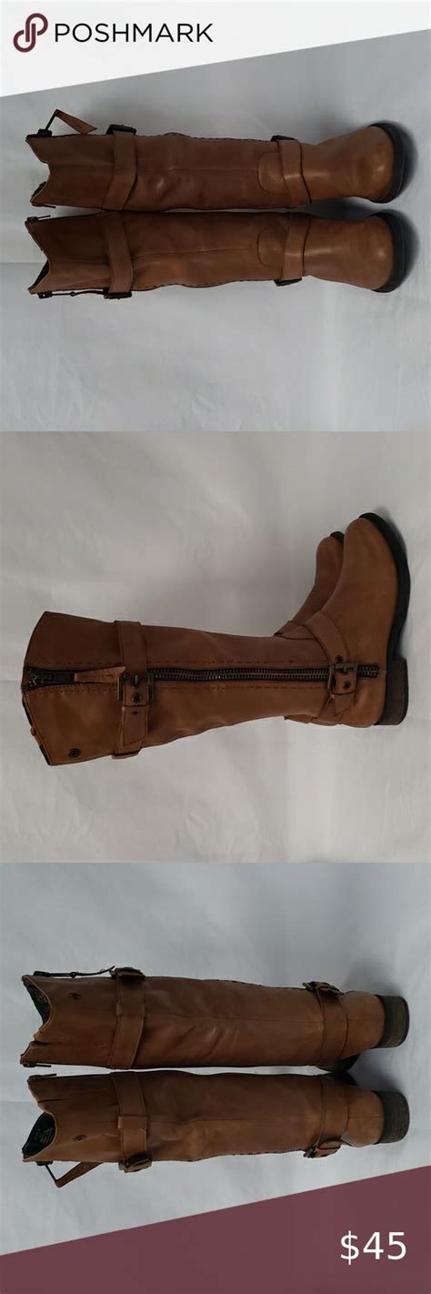 Steve Madden Sonnya Cognac Brown Leather Zip Up Boots