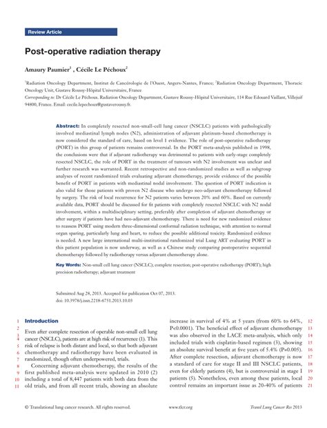Pdf Post Operative Radiation Therapy