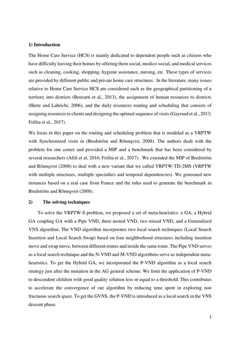 Pdf Several Meta Heuristics For Home Care Routing Problems