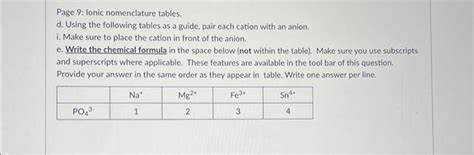 Solved Page 9 Ionic Nomenclature Tables D Using The