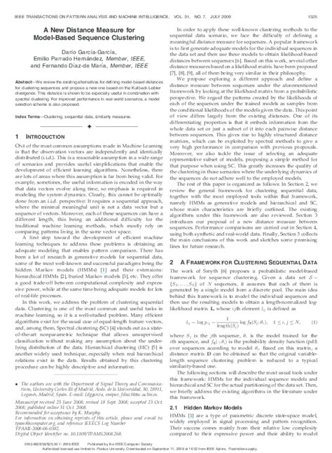 pdf a new distance measure for model based sequence clustering