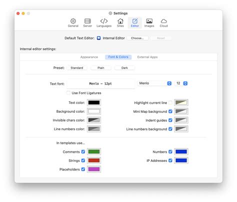 Mamp Pro Macos Documentation Settings Editor Font And Colors