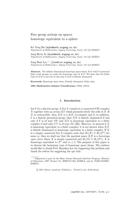 Pdf Free Group Actions On Spaces Homotopy Equivalent To A Sphere