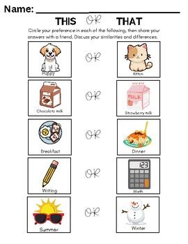 This Or That Worksheet 1 By Anabell Miller Tpt