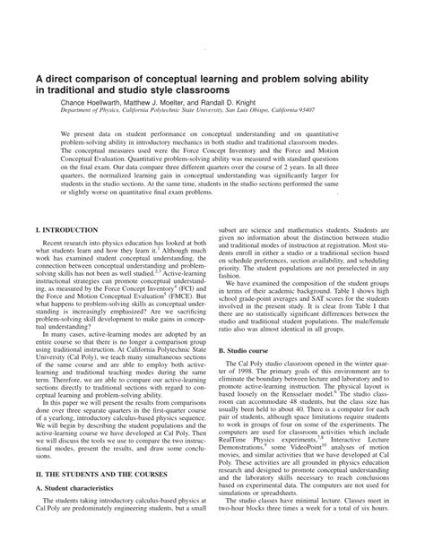 Pdf A Direct Comparison Of Conceptual Learning And Problem Solving