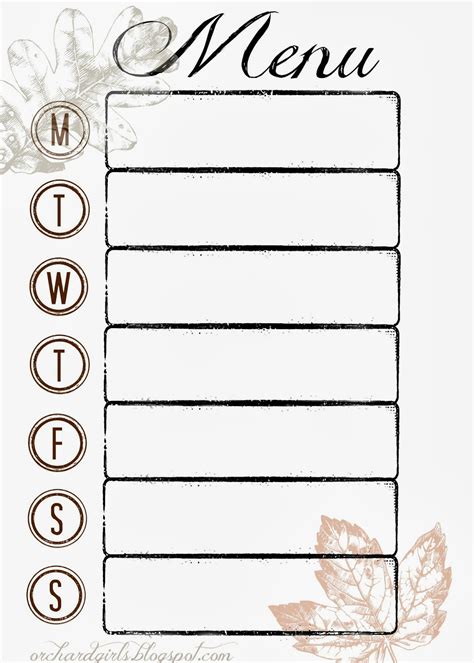 Printable Weekly Menu Templates